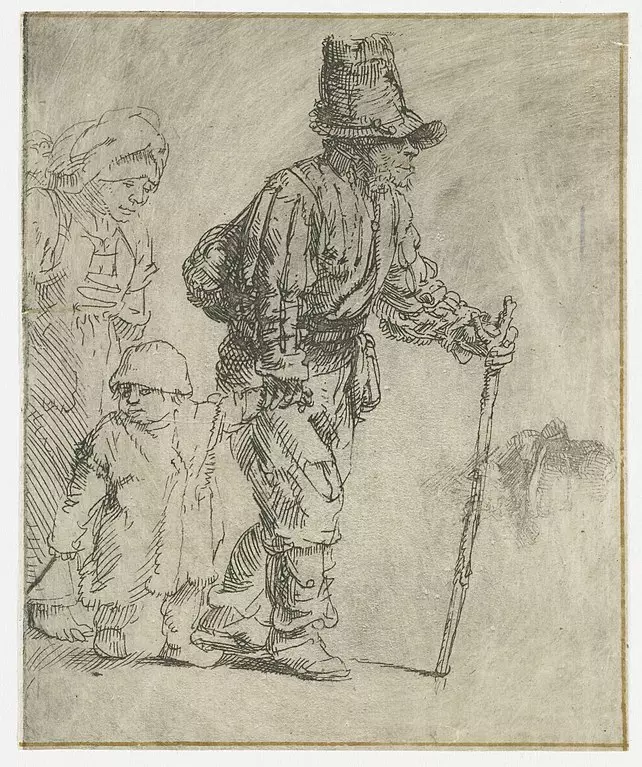 Rembrandt tekening van een boerenfamilie