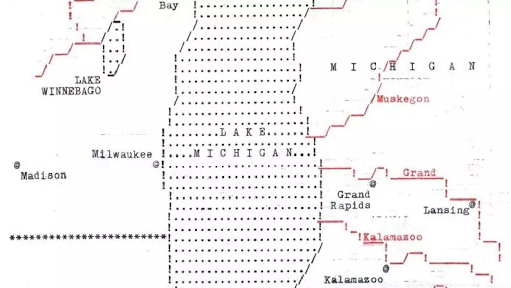 Michigan aintziraren mapa harrigarri hau idazmakinaz egin zen osorik 15742_1