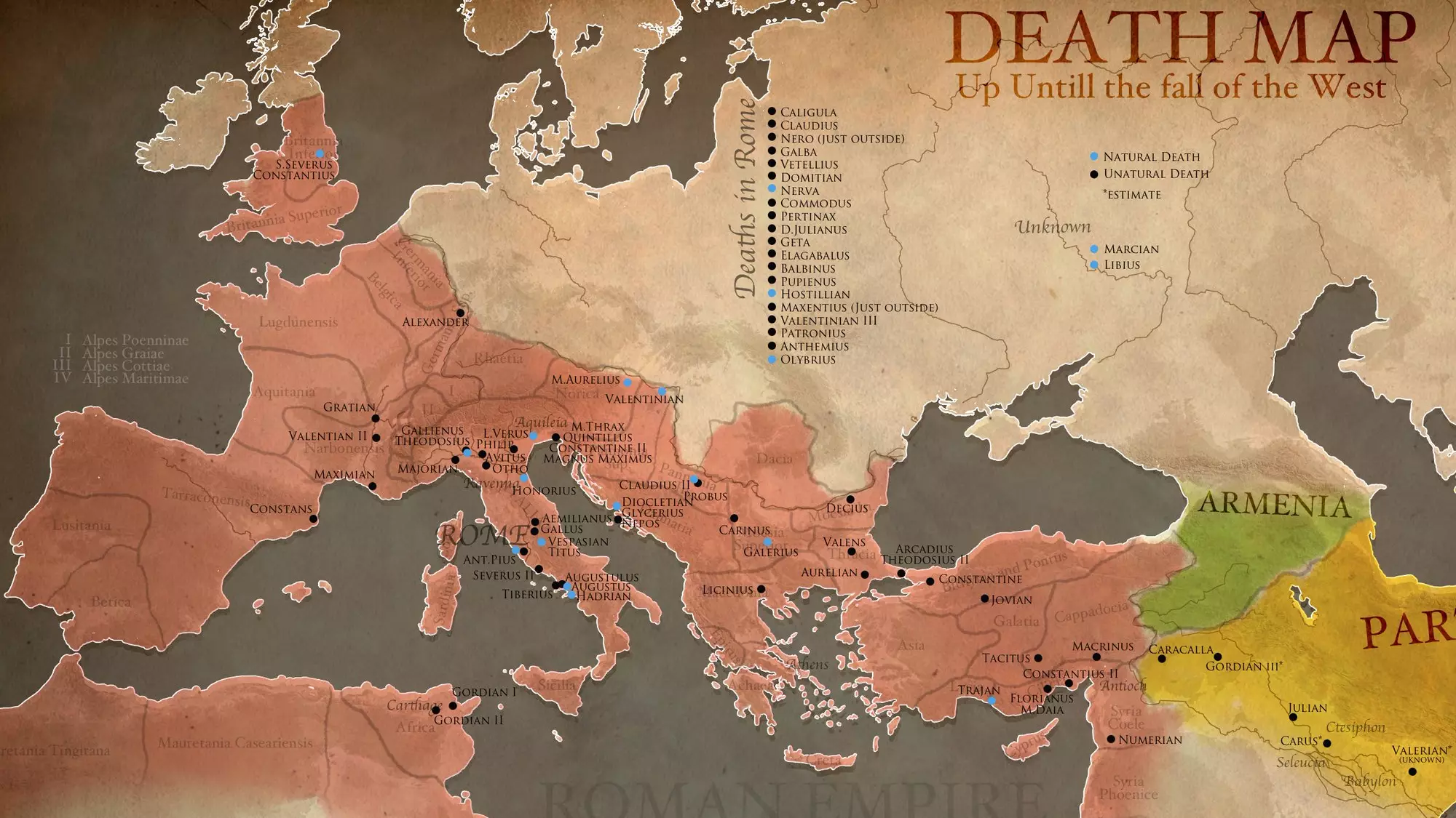 Veni, Vidi, Gone: Mapa smrti rímskych cisárov 1876_2