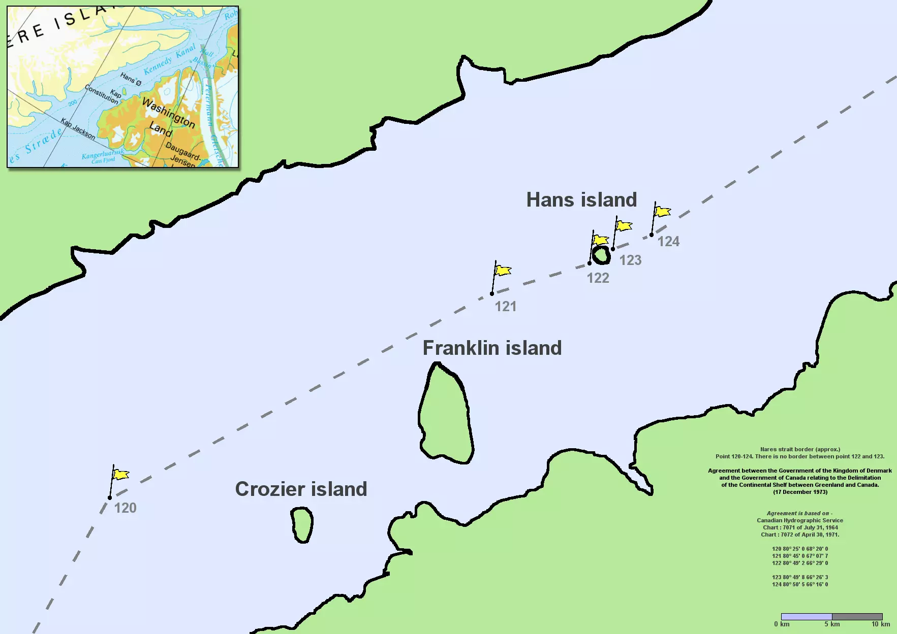 Në ishullin e vogël Hans, Danimarka dhe Kanadaja krijojnë kufirin tokësor më të ri në botë 282_3