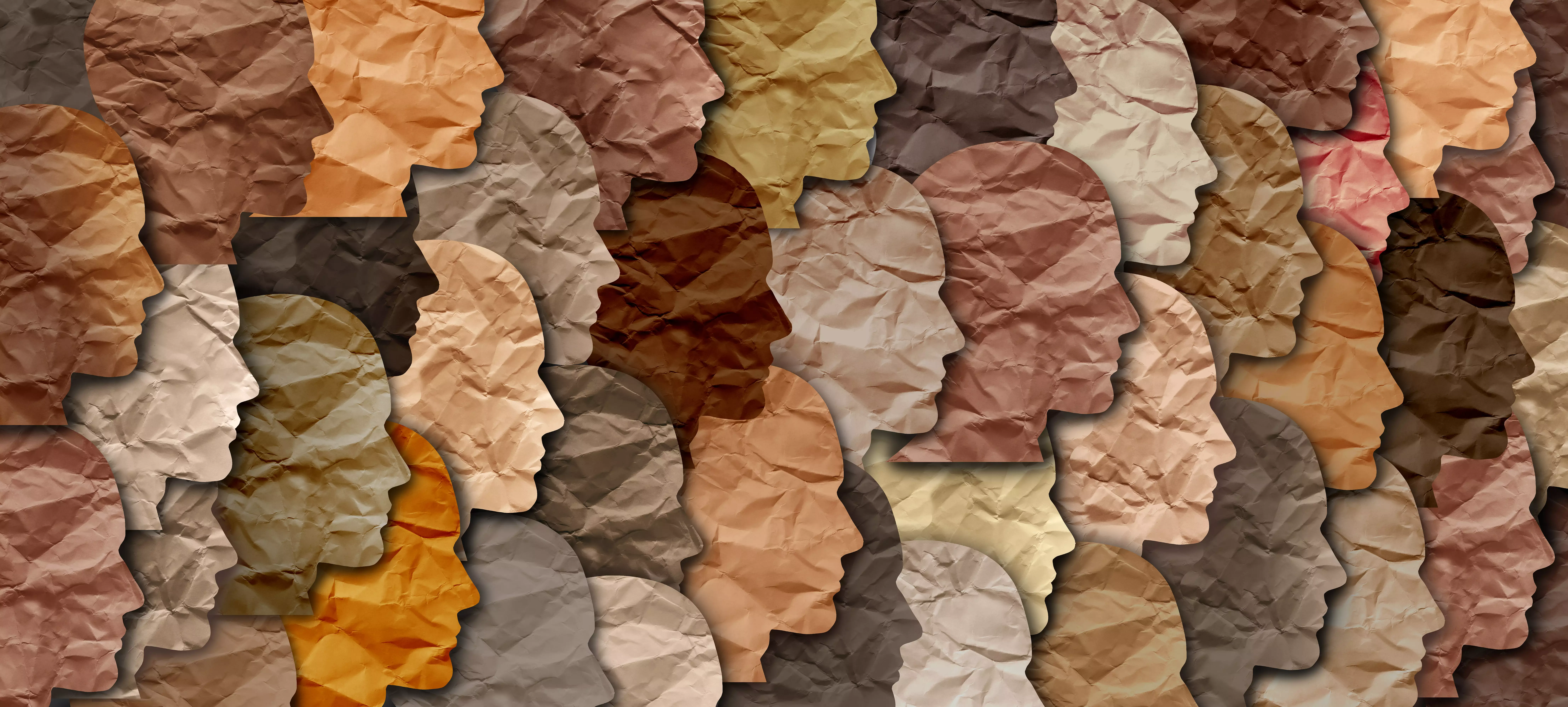 कोलाजमधील सर्व भिन्न रंगांचे चेहरे