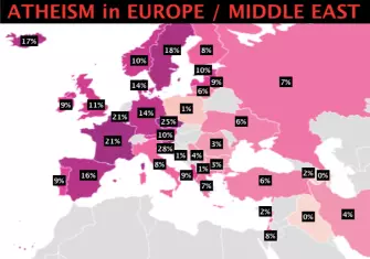 China dan Eropah menonjol pada peta dunia ateisme 30814_3