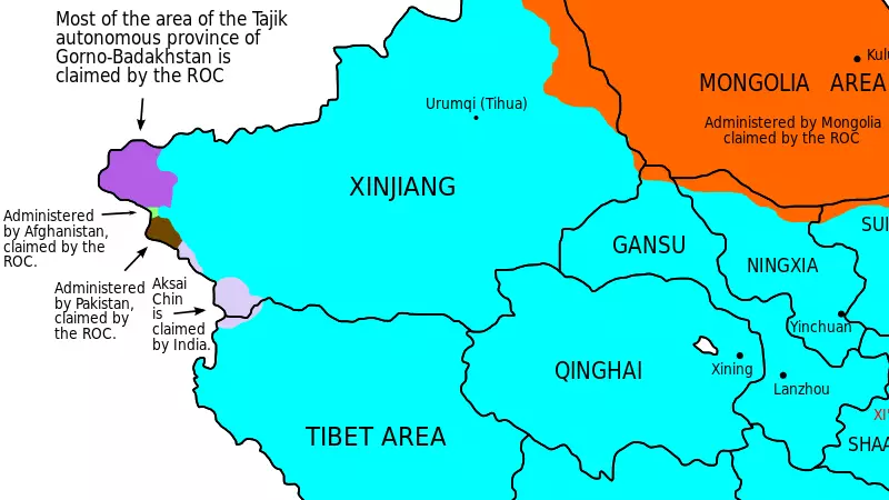 Zemljevid širše Kitajske, narejen v Tajvanu