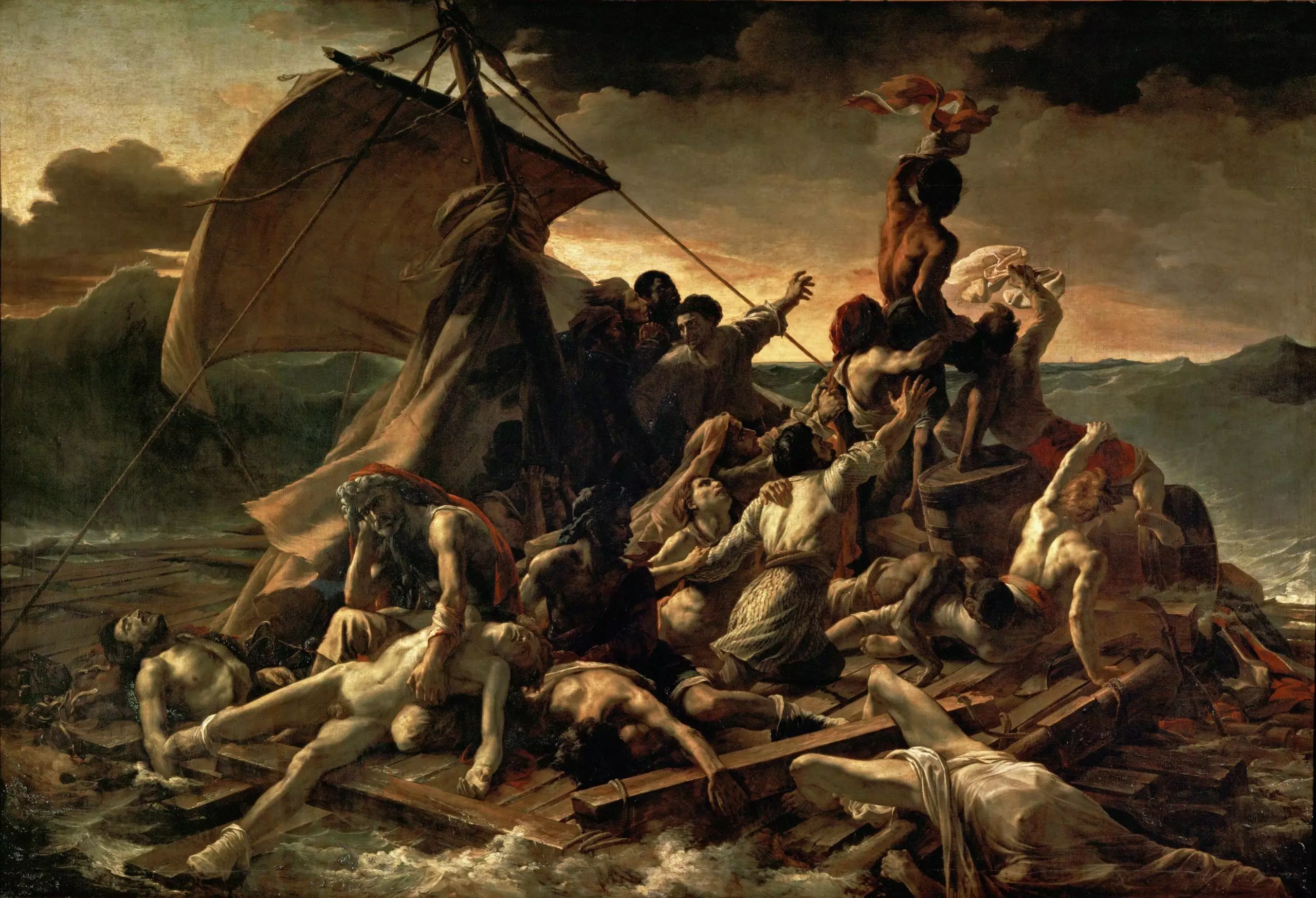 Unha romántica pintura ao óleo de mariñeiros franceses á deriva.