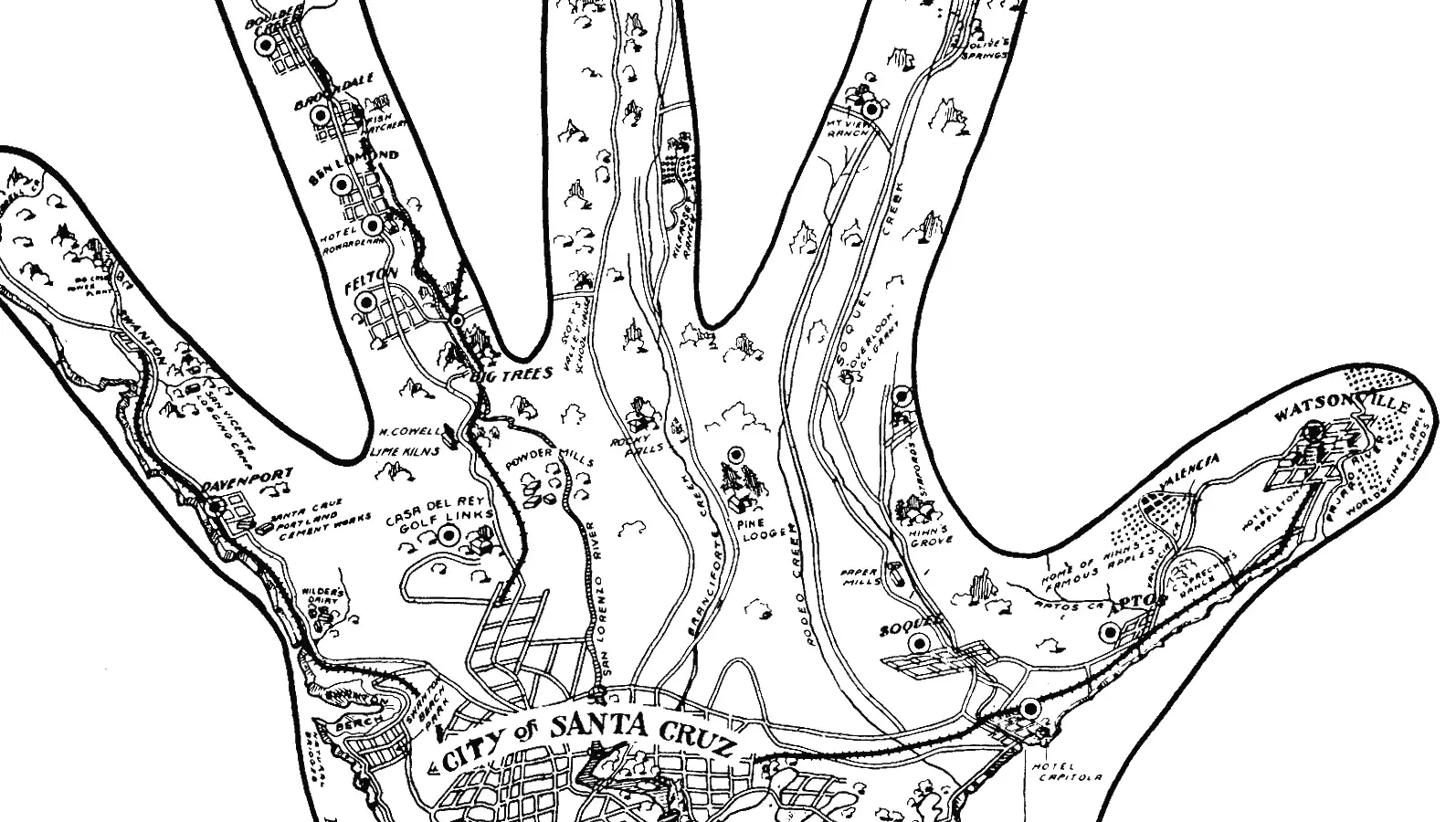 Un mapa manual de 'Swantacruz' e arredores